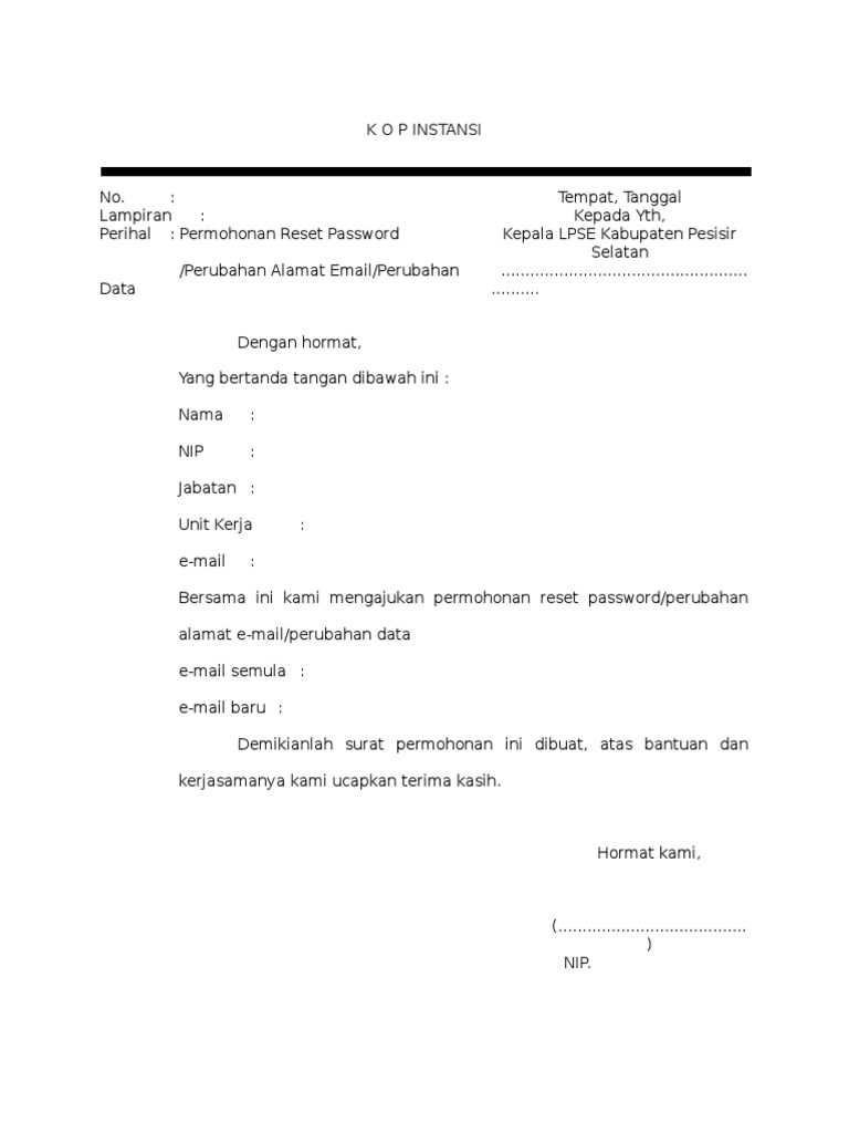 Template Surat Permohonan Lupa Password-Perubahan Email-Data | PDF