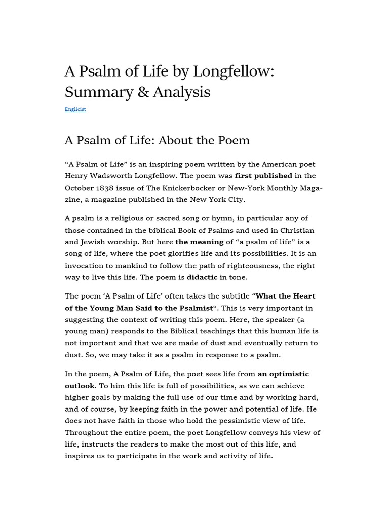 A Psalm of Life | PDF | Poetry | Religion And Belief