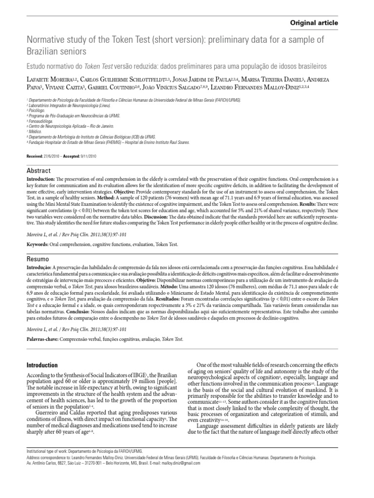 Token Test Norms for Brazilian Seniors | PDF | Attention | Memory