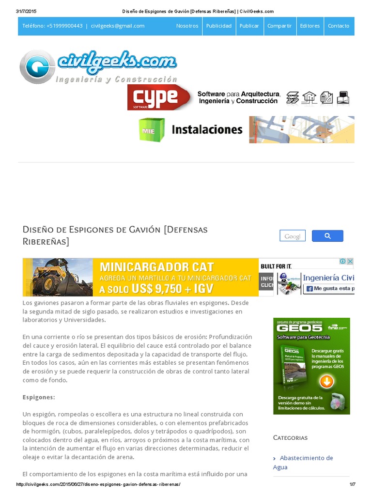 Diseño de Espigones de Gavión (Defensas Ribereñas) - CivilGeeks | PDF ...