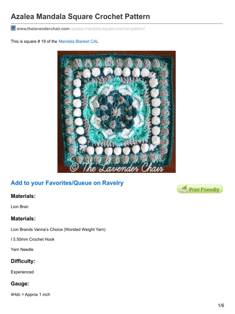 Azalea Mandala Square Crochet Pattern PDF | PDF