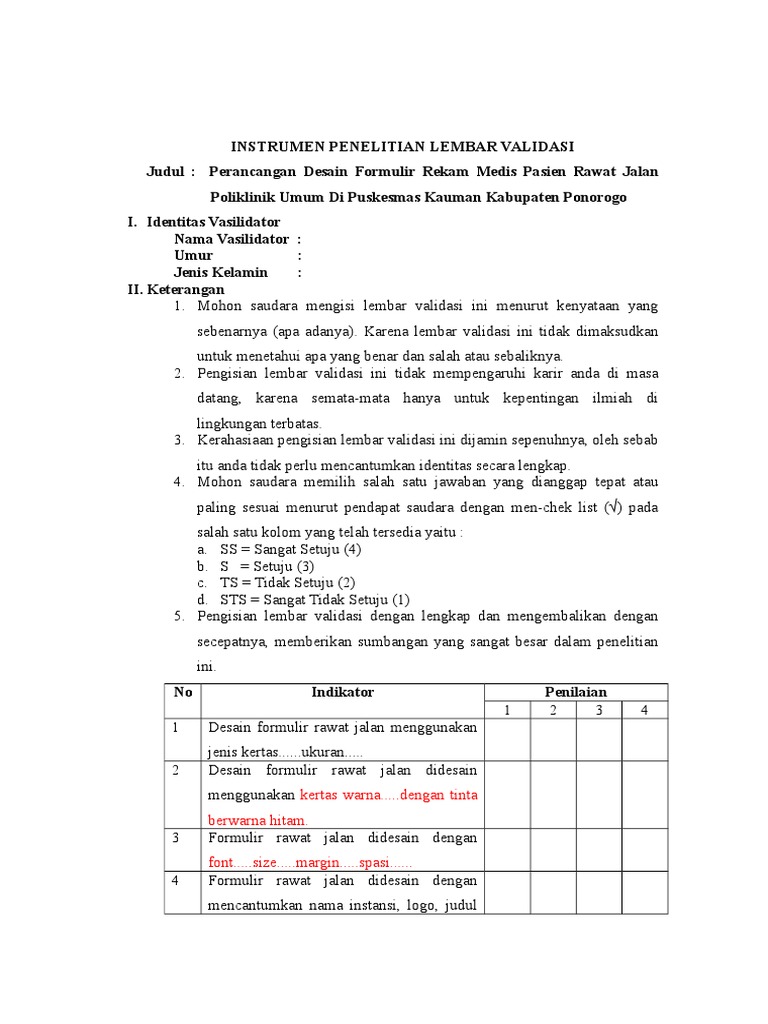 Instrumen Penelitian Lembar Validasi | PDF
