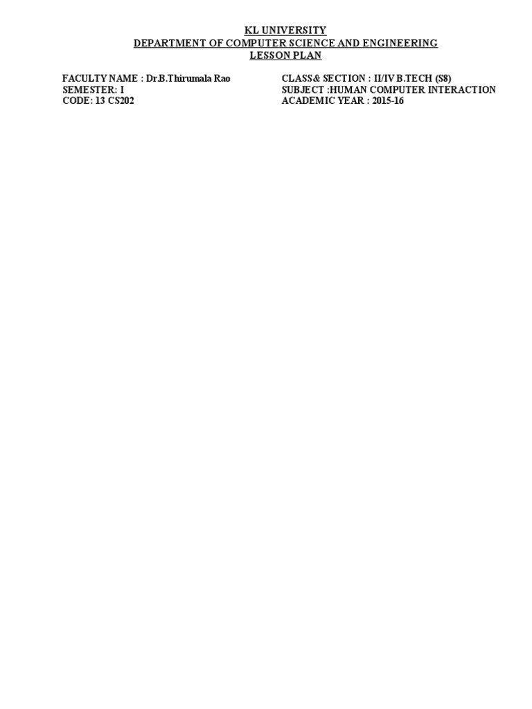 HCI Lesson Plan for B.Tech Students | PDF | Human–Computer Interaction ...