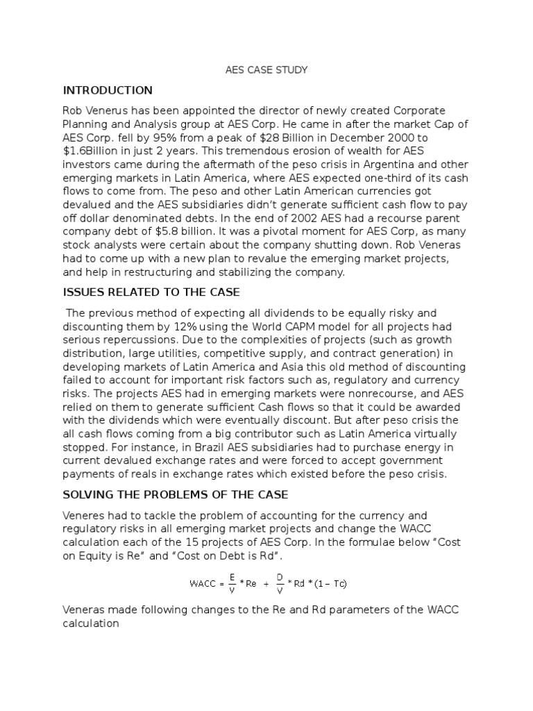 Aes Case Study | PDF | Cost Of Capital | Capital Asset Pricing Model
