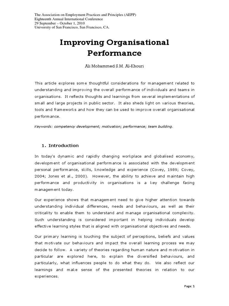 Understanding Individual Performance and Organizational Success Through ...