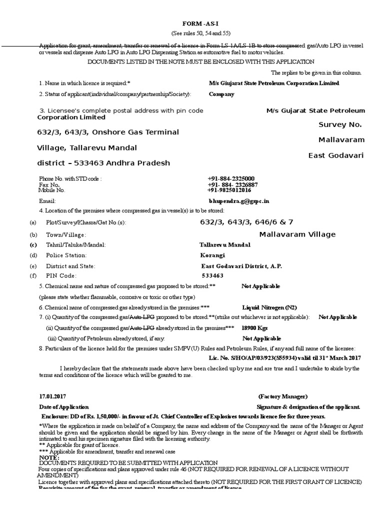 Form As-1 SMPV Rules 2016 | PDF | License | Liquefied Petroleum Gas