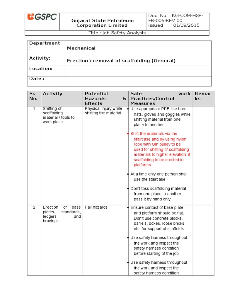 Safety Procedures for Erecting and Removing Scaffolding | PDF ...