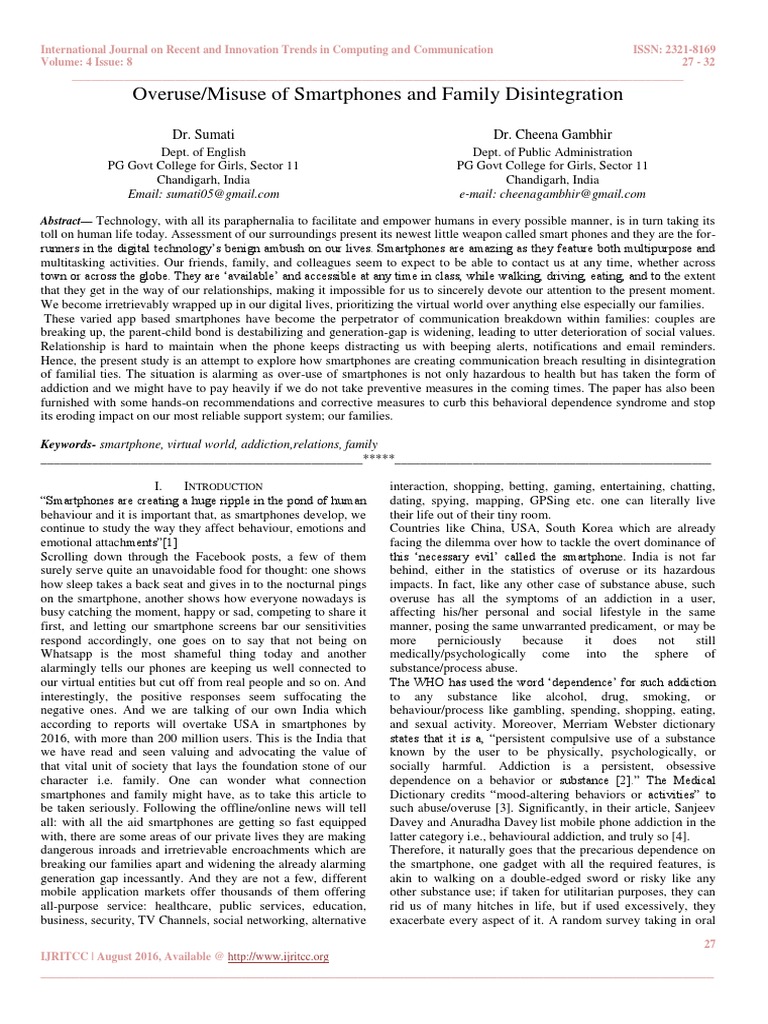 Overuse/Misuse of Smartphones and Family Disintegration | PDF