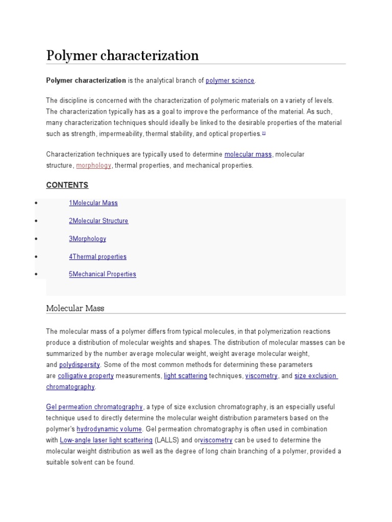 Polymer Characterization Techniques | PDF | Polymer Chemistry ...