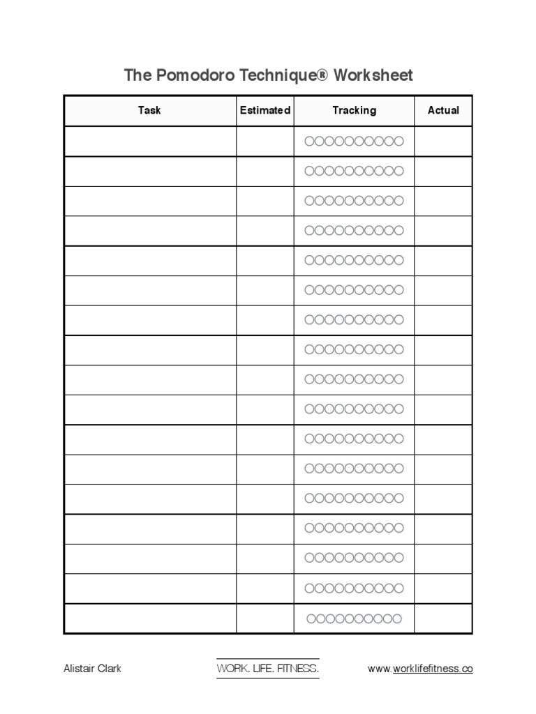 Pomodoro Technique Worksheet | PDF | Technology & Engineering