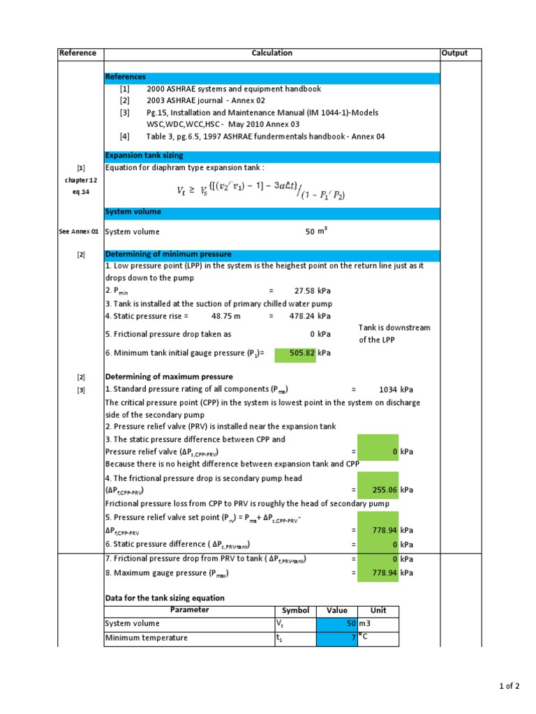 Expansion Vessel Calculation Sheet | PDF | Pressure | Pump