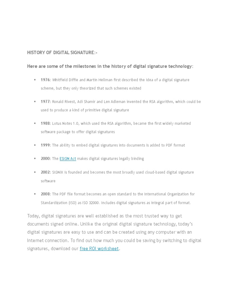 Milestones in Digital Signature History | PDF | Secure Communication ...