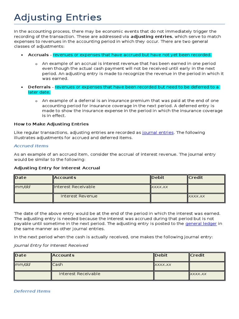 Accounting: Adjusting Entries | PDF | Debits And Credits | Deferral
