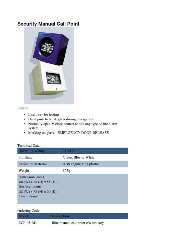 Green Manual Call Point Specifications | PDF