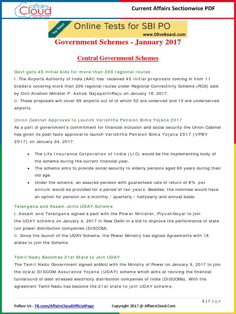 Government Schemes 2017 by AffairsCloud PDF | PDF