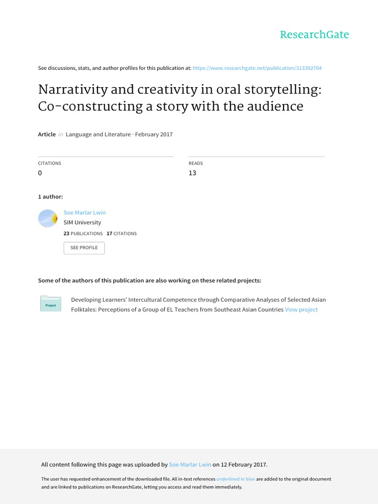 Narrativity and Creativity in Oral Storytelling - Co-Constructing A ...