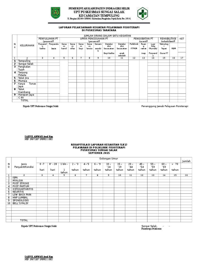 Laporan Pelaksanaan Kegiatan Fisioterapi | PDF