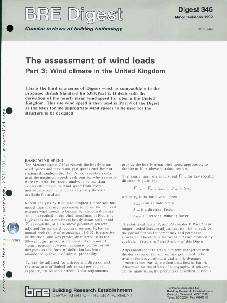 BRE Assessment of Wind Loads Wind Climate in The United Kingdom Part 3 ...