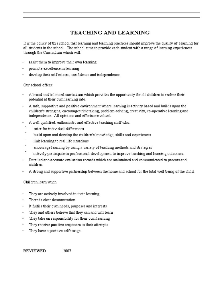 Teaching and Learning Policy | PDF
