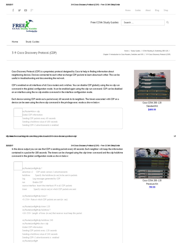 3-9 Cisco Discovery Protocol (CDP) : Free CCNA Study Guides | PDF | Router (Computing ...
