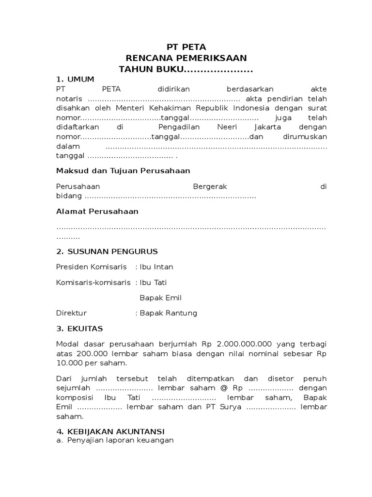 Rencana Pemeriksaan Pt Peta 2023 Pdf Pengelolaan Keuangan Uang