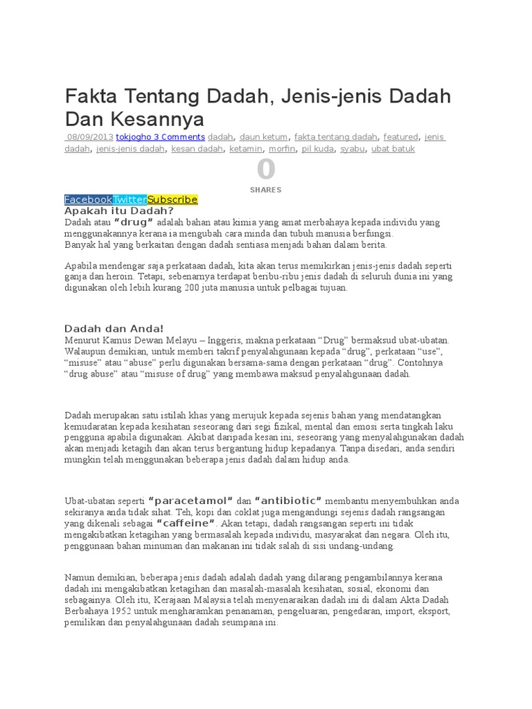 Fakta Tentang Dadah | PDF