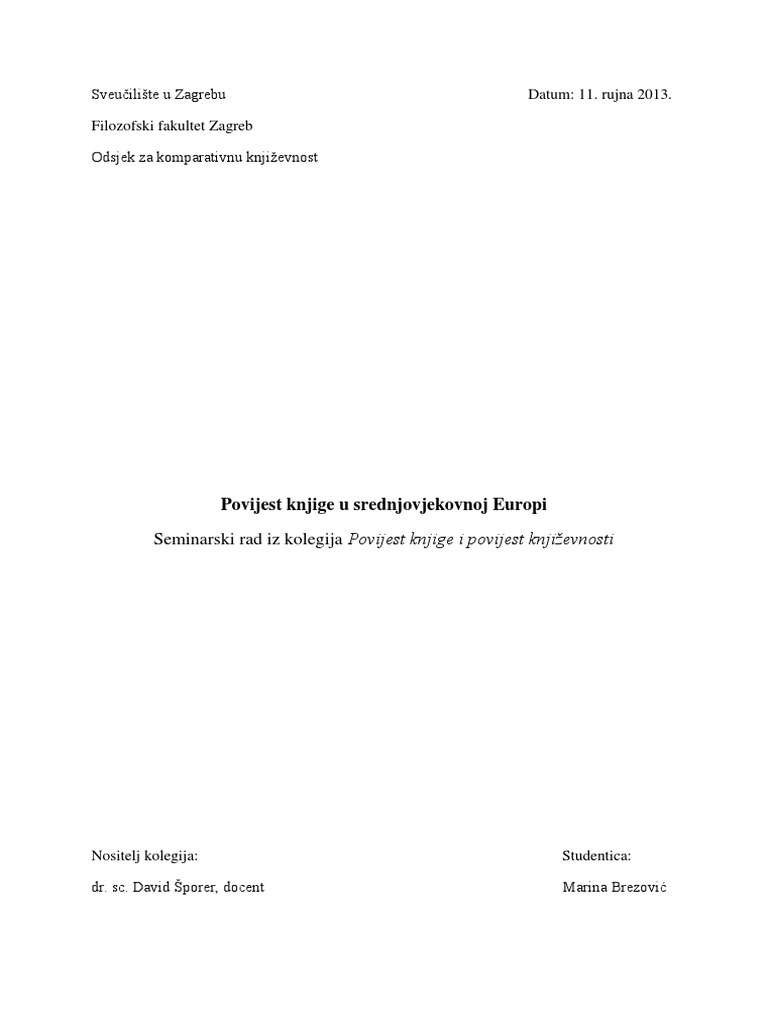 Povijest Knjige U Srednjem Vijeku PDF PDF | PDF