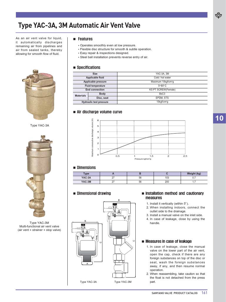 Air Vent Valve Samyang | PDF | Valve | Building Engineering