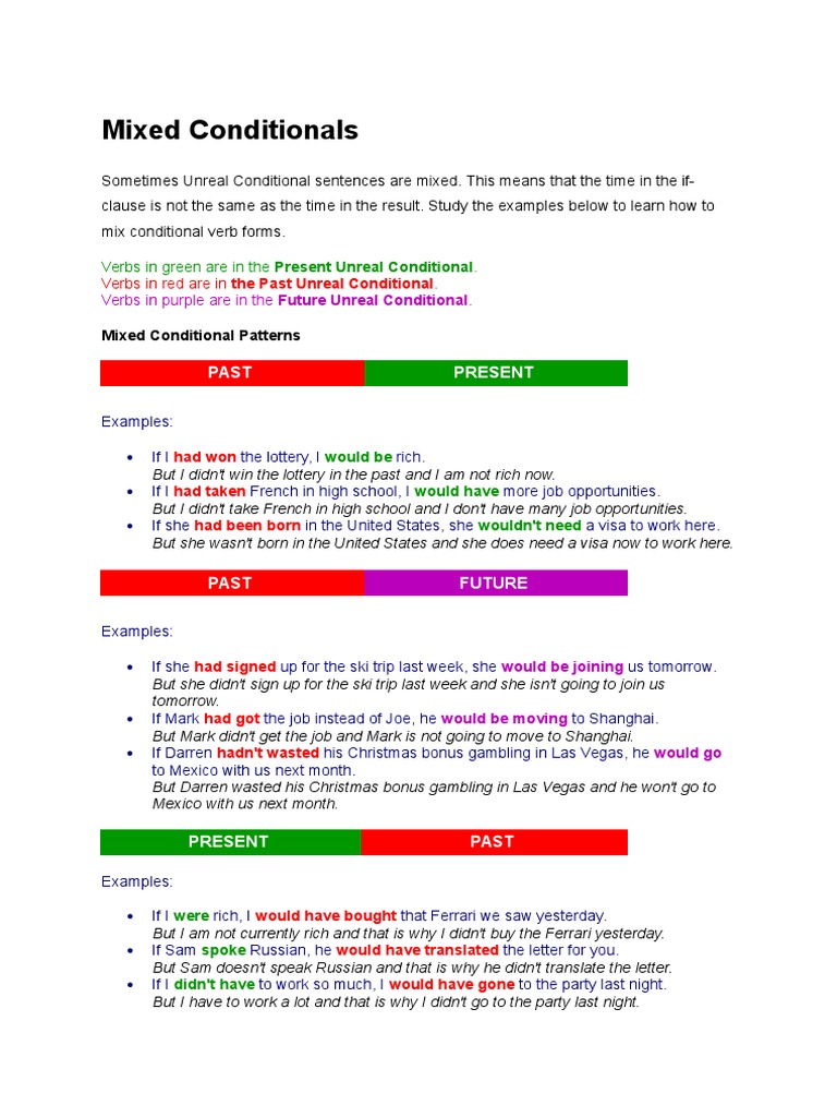 Mixed Conditionals | PDF | Syntax | Grammar
