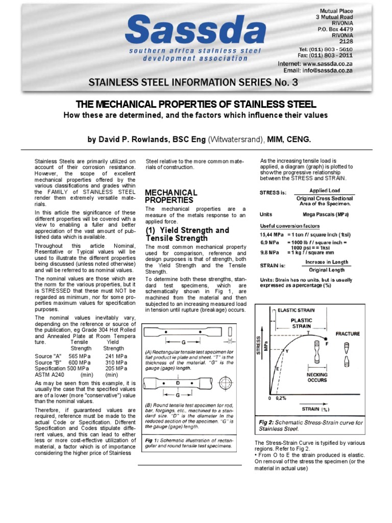 Mechanical Properties of Stainless Steel | PDF | Strength Of Materials ...
