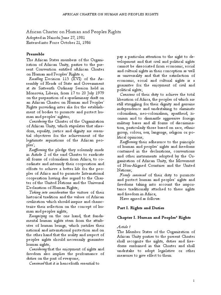 African Charter On Human And Peoples Rights Pdf Natural And Legal