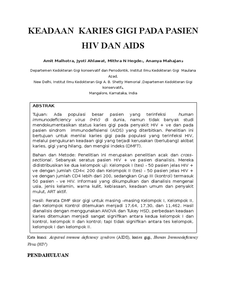 Karies Gigi pada Pasien HIV/AIDS | PDF | Pengembangan Diri | Kesehatan ...