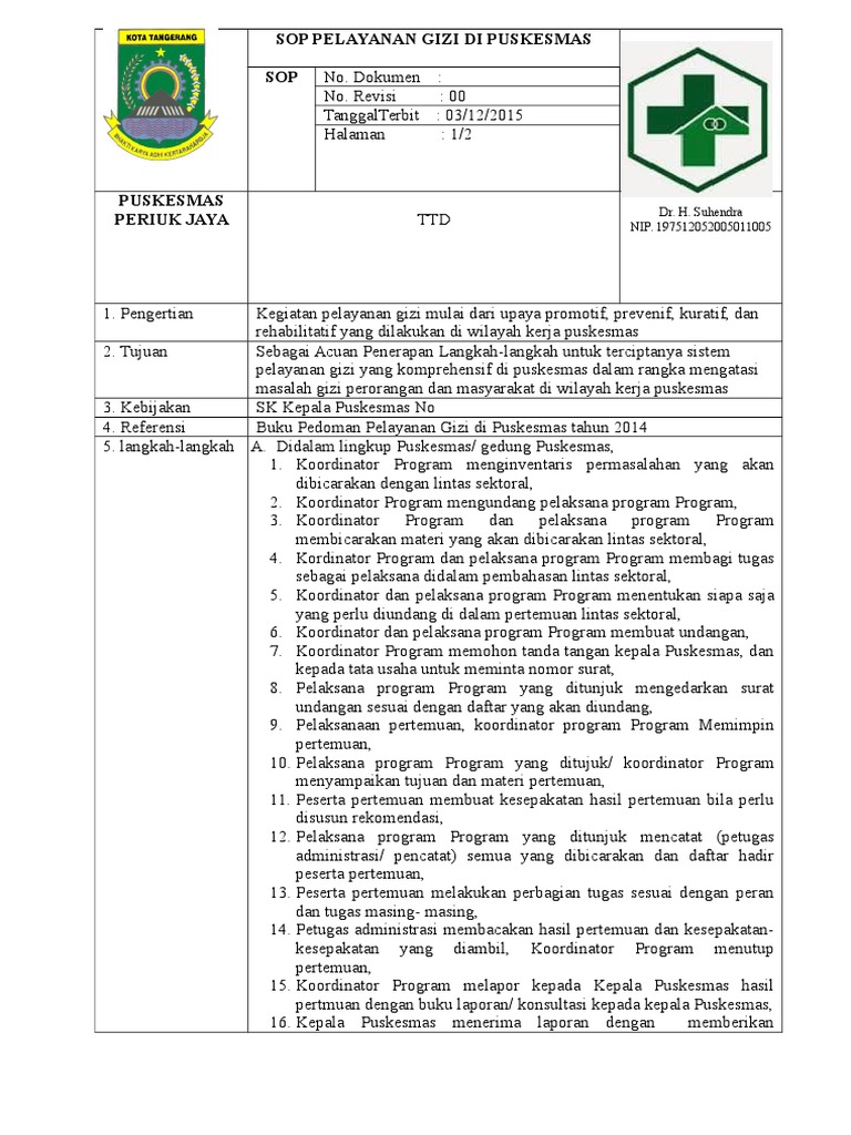 Sop Pelayanan Gizi | PDF