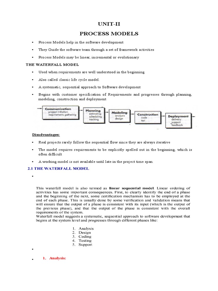 Unit-Ii Process Models: The Waterfall Model | PDF | Software Prototyping | Software Development ...