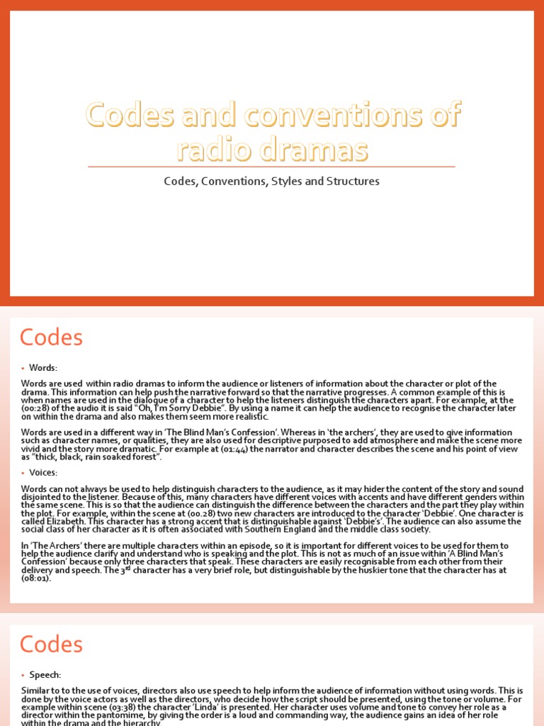 Radio Drama Codes and Conventions Guide | PDF | Narration | Narrative