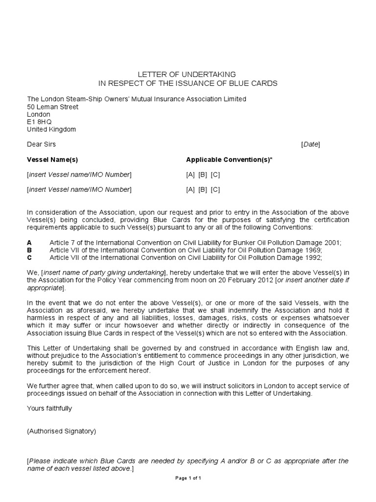 Letter of Undertaking | PDF | Indemnity | Public Law