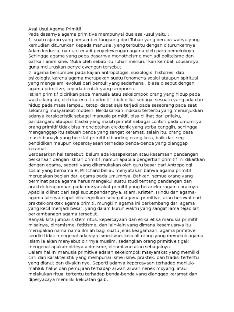 Asal Usul dan Evolusi Agama Primitif | PDF