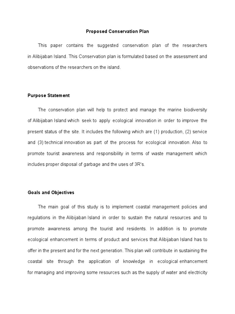 Proposed Conservation Plan | PDF | Sustainability | Natural Environment