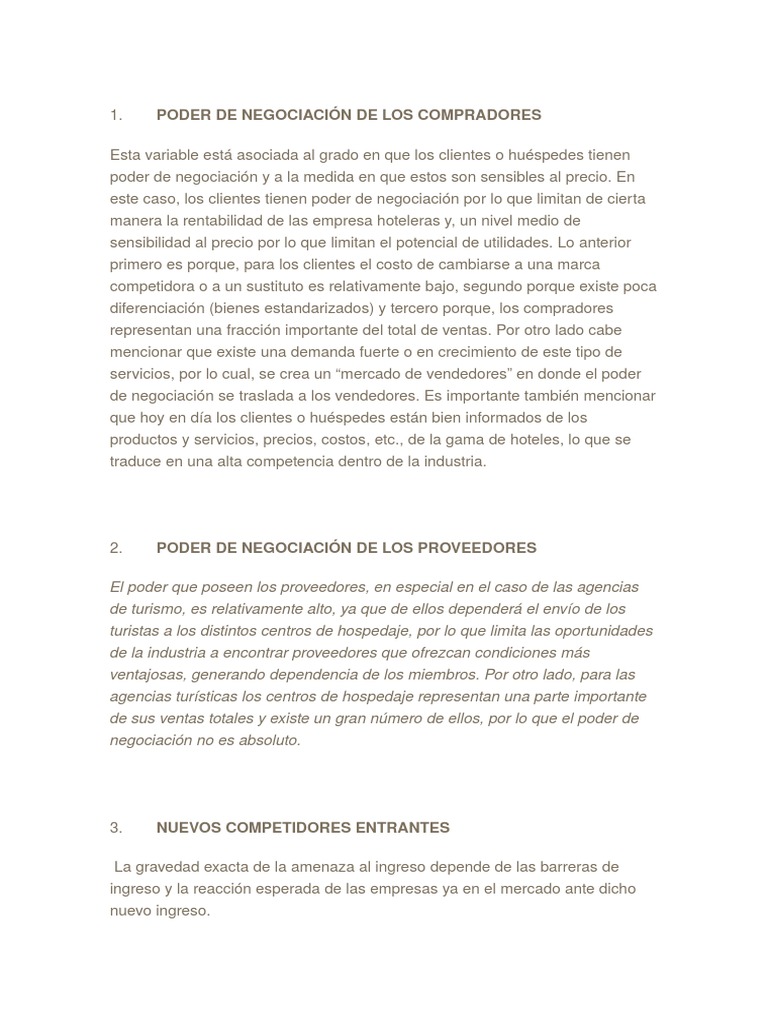 Poder de Negociación de Los Compradores | PDF | Hotel | Turismo