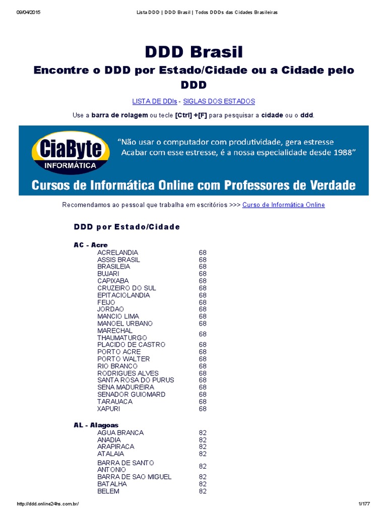 Lista completa de DDDs brasileiros por cidade e estado | PDF | Brasil ...