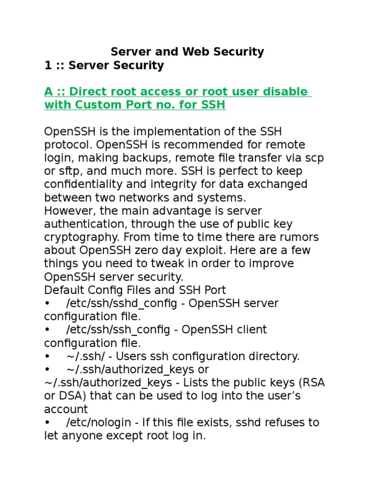 IT Server Security Cheat Sheet | PDF | Secure Shell | Transport Layer ...