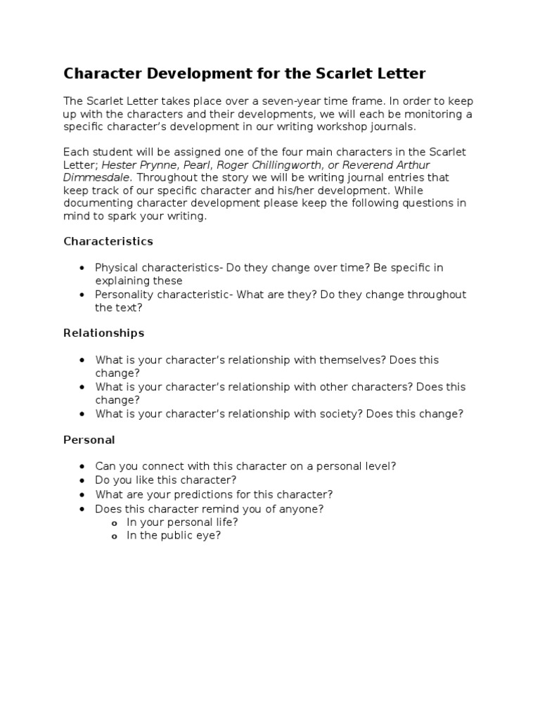 Character Development Scarlet Letter | PDF