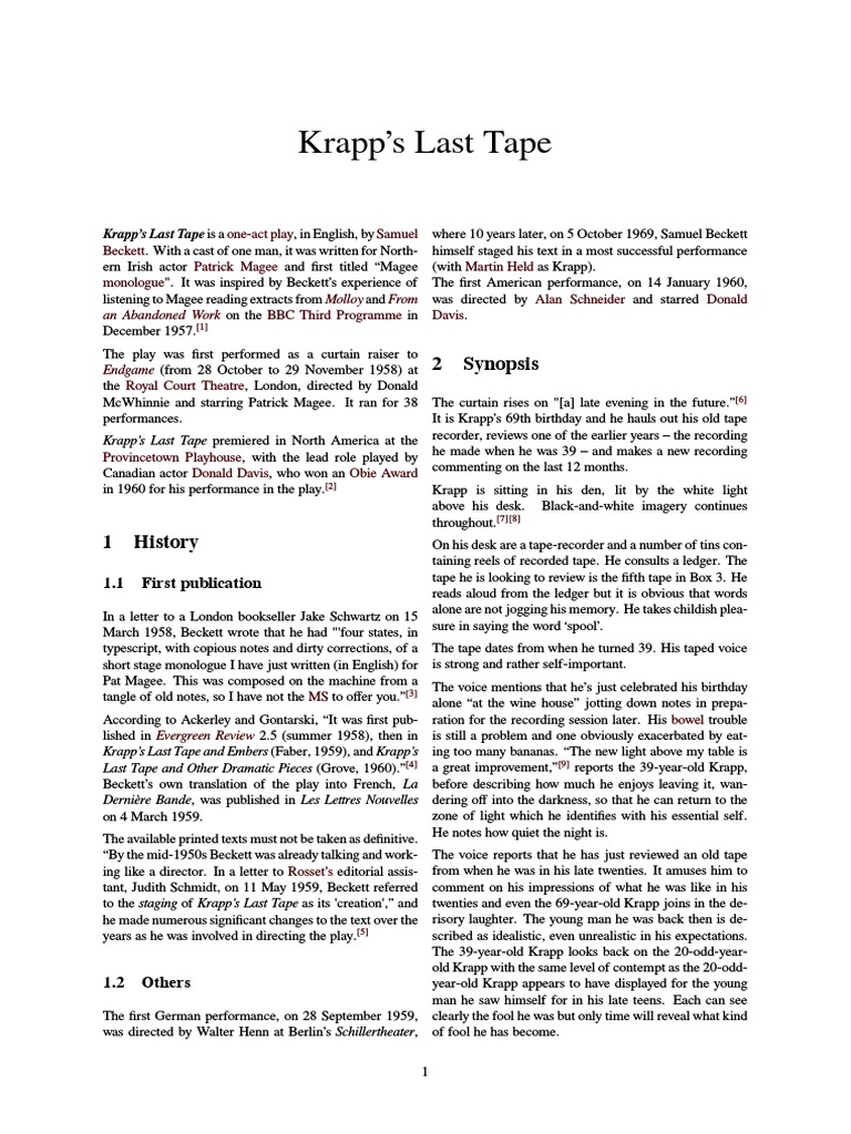 Krapp's Last Tape | PDF | Leisure | Theatre