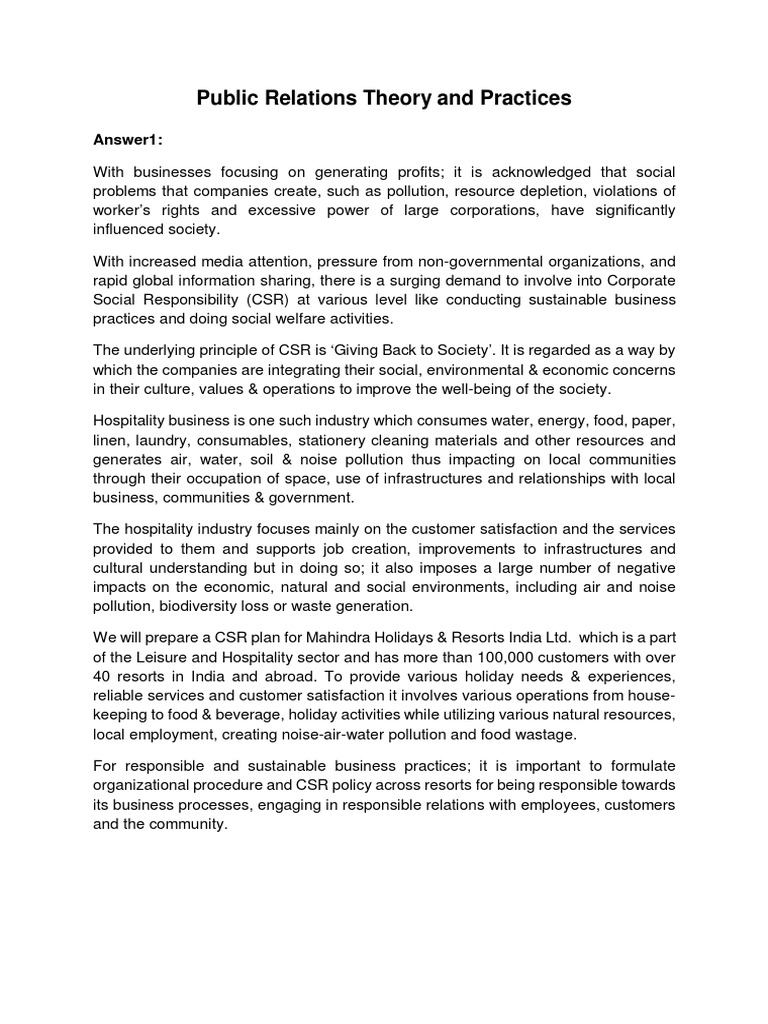1 - Public Relations Theory and Practices | PDF | Corporate Social ...