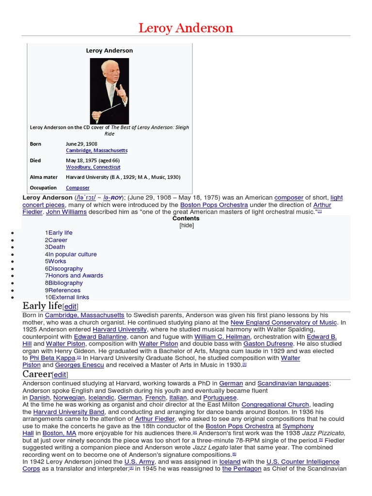 16-Leroy Anderson Bio | PDF | Classical Music | Performing Arts