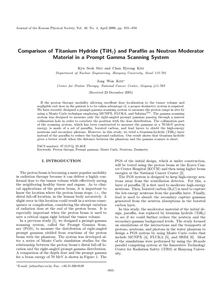 Comparison of Titanium Hydride (TiH2) and Paraffin as Neutron Moderator ...