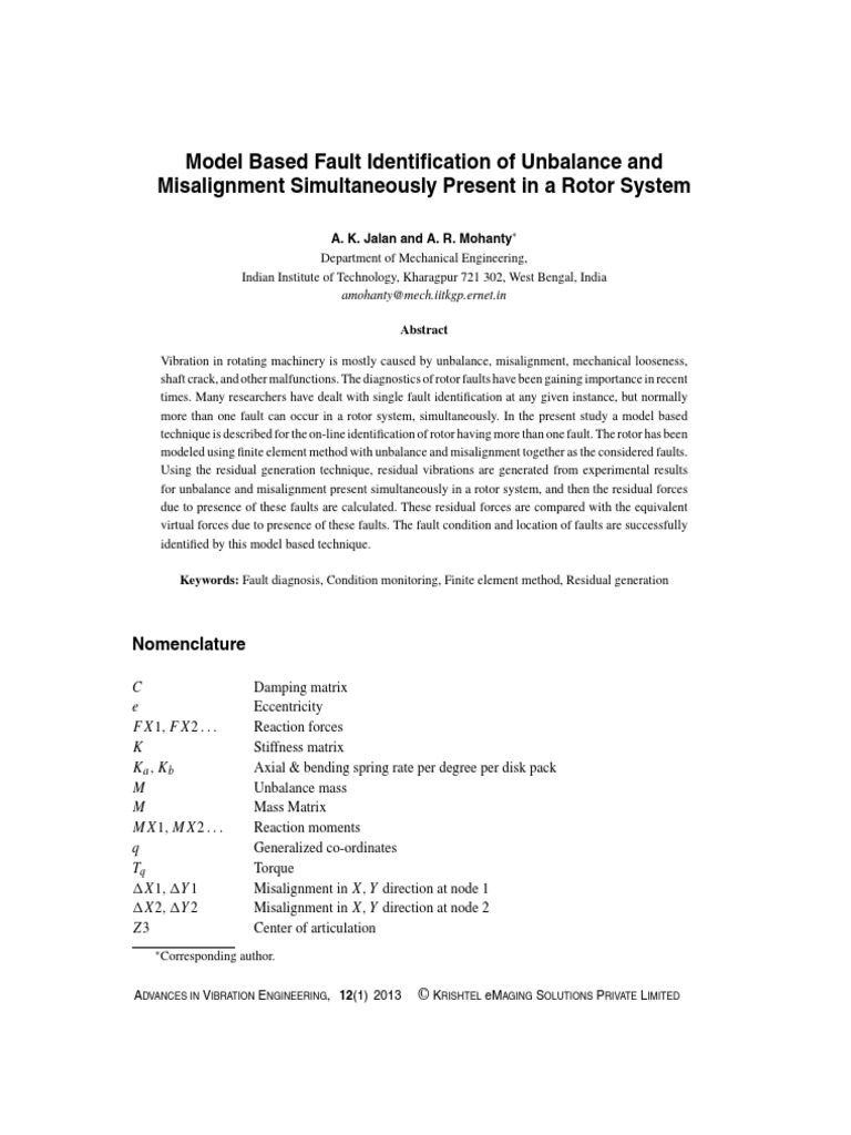 Model Based Fault Identi Cation of Unbalance | PDF | Degrees Of Freedom (Statistics) | Errors ...