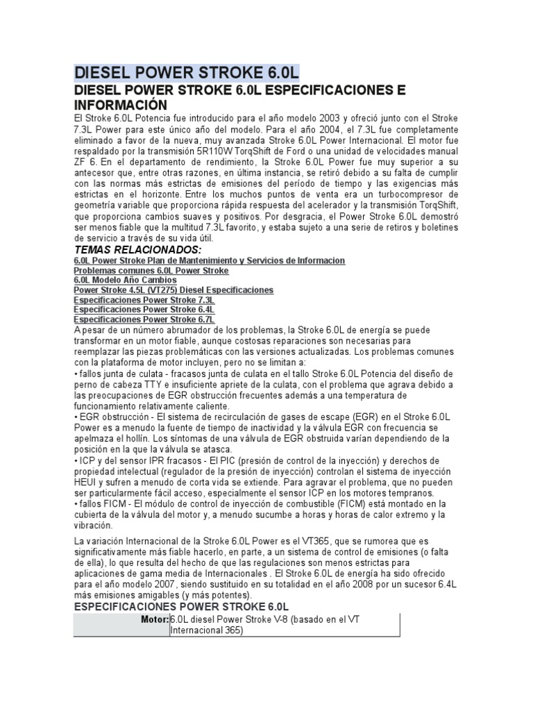 Diesel Power Stroke 6 | PDF | Turbocompresor | Esfuerzo de torsión