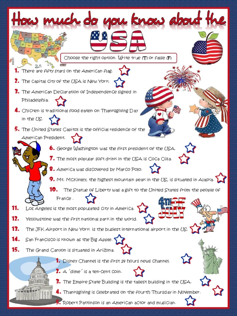 USA Geography and Trivia Quiz | PDF | New York City | Alaska