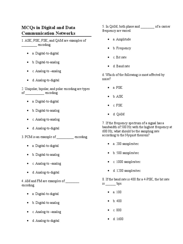 Digital Communication Encoding Methods | PDF | Modulation | Data ...